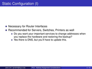PLNOG 4: Jens Link - IPv6 Address Assignment Considerations | PPT