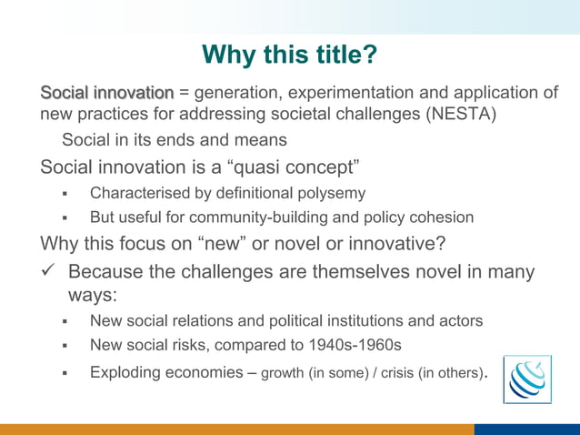 Social innovation: Redesigning the welfare diamond | PPT
