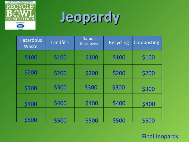 Jeopardy game recycle | PPT