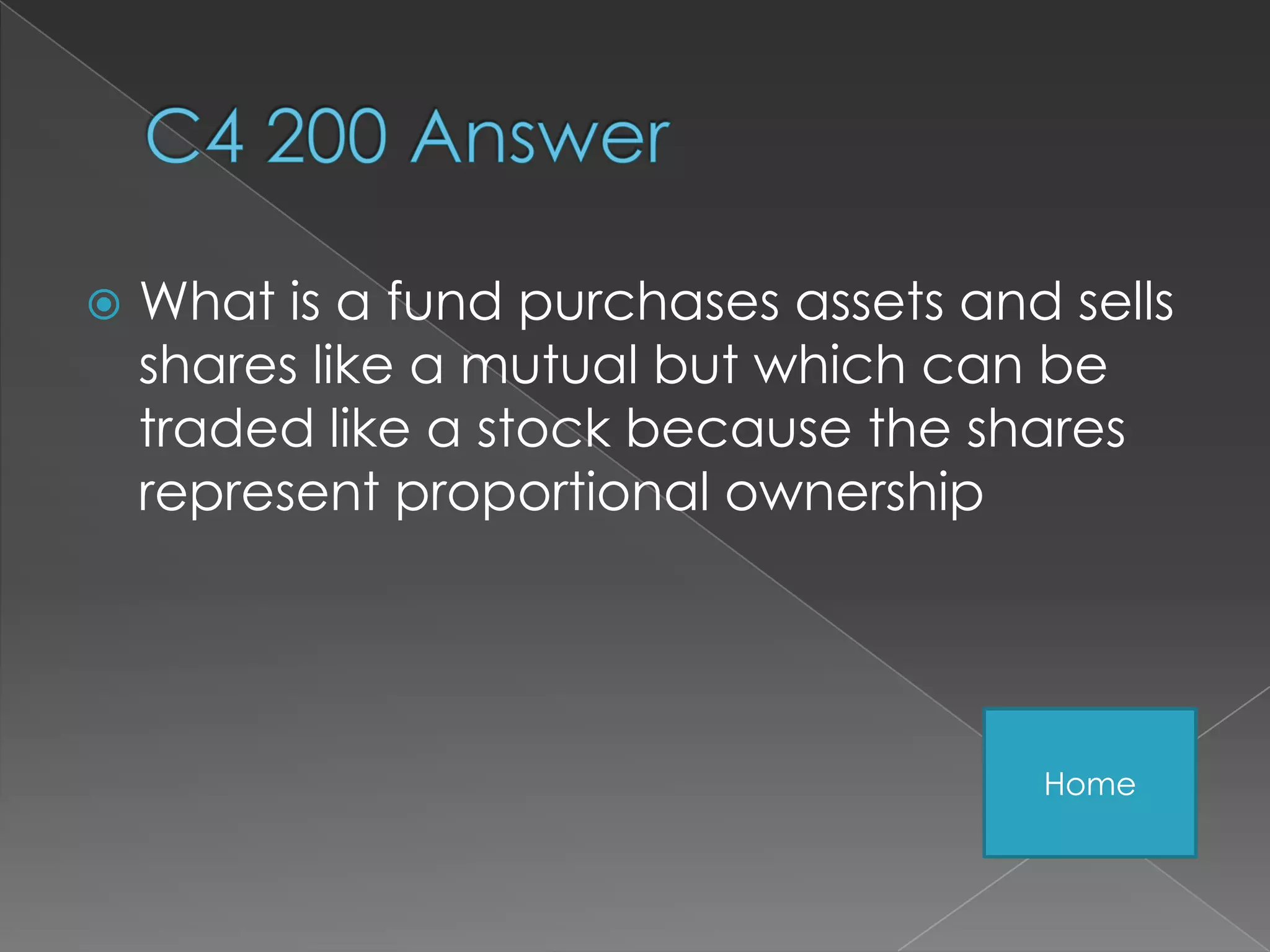 Jeopardy -investments (week 5) | PPTX | Mutual Funds | Personal Investing