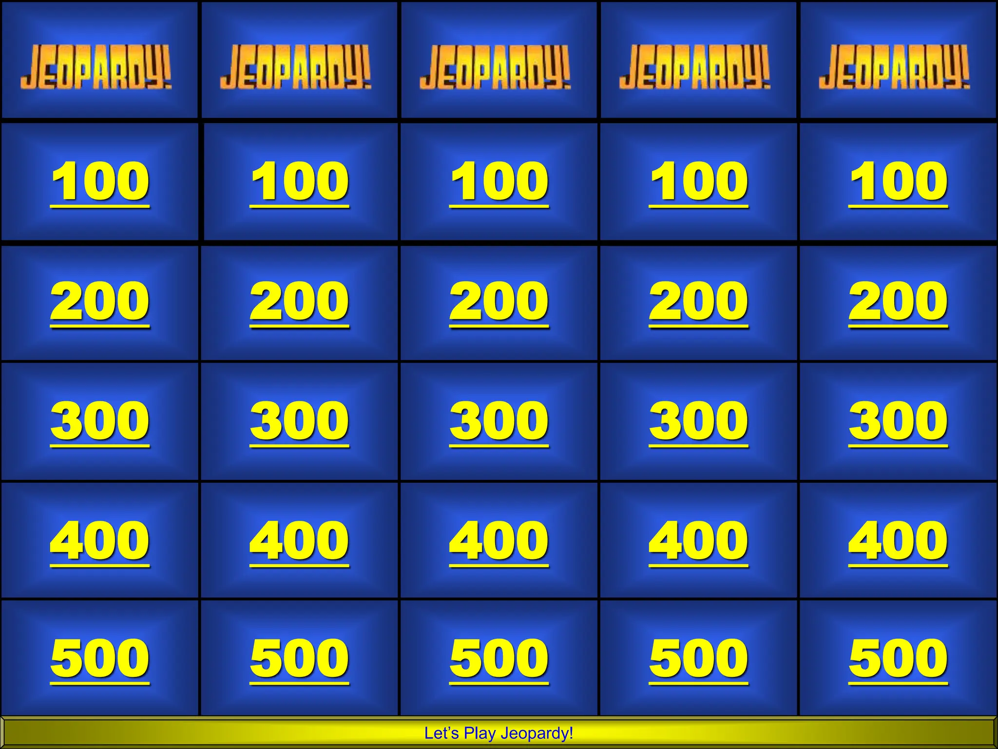 Jeopardy game for five grade students ppt | PPT