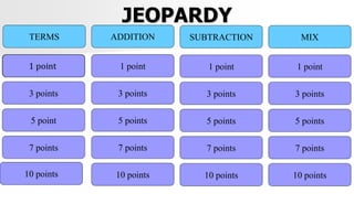 Jeopardy (addition subtraction) | PPTX | Games and Puzzles | Hobbies ...