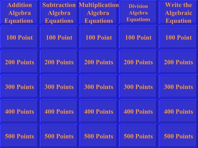 Jeopardy algebra equations_test | PPT