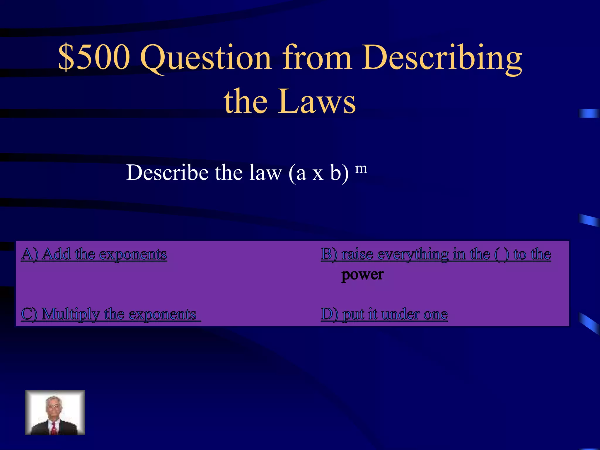 Jeopardy laws of exponents | PPTX