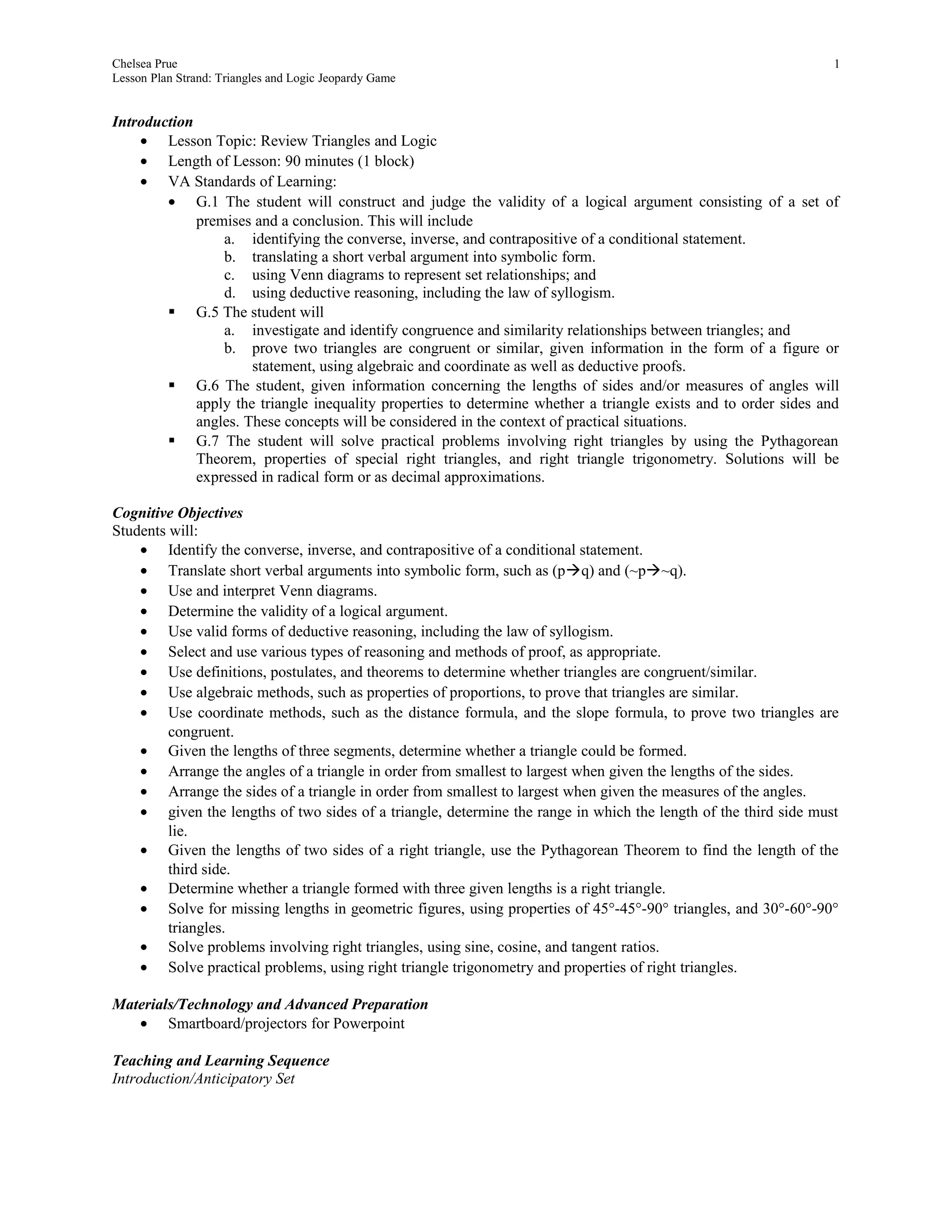 Jeopardy Lesson Plan | DOC