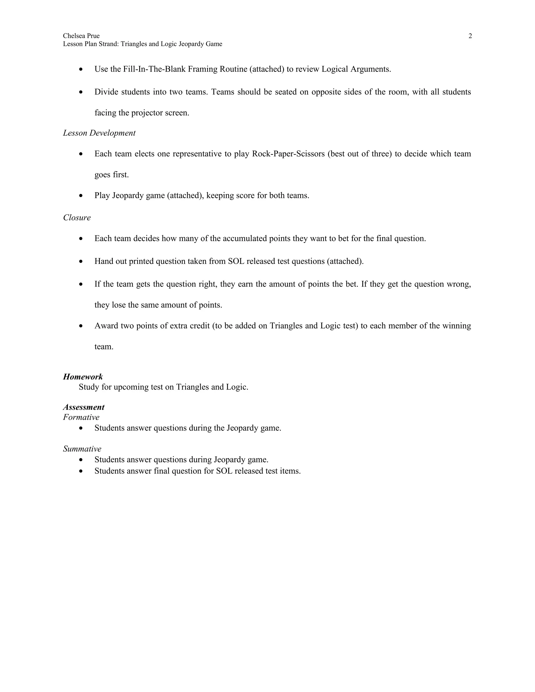 Jeopardy Lesson Plan | DOC