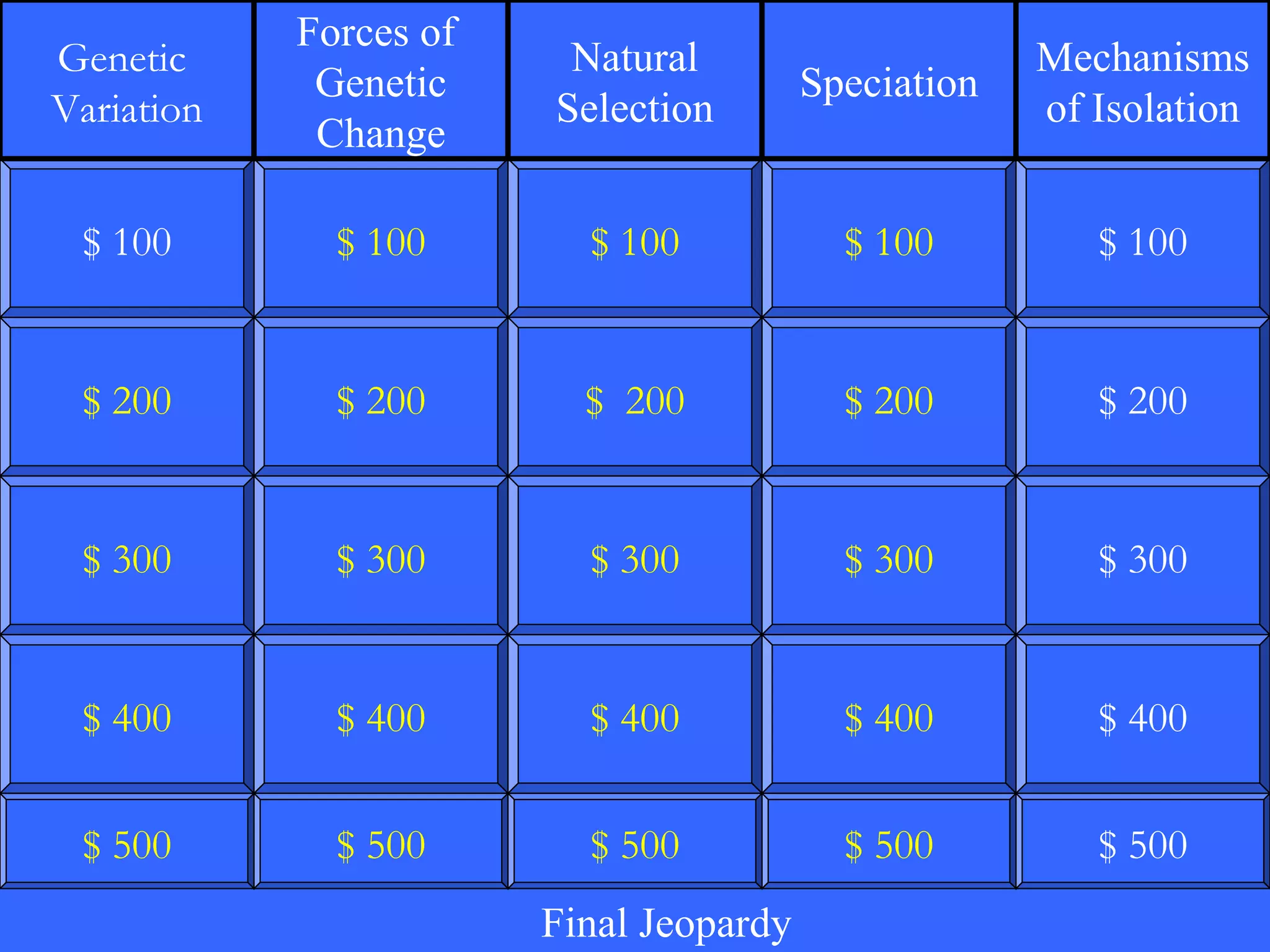 Jeopardy review game population genetics | PPT