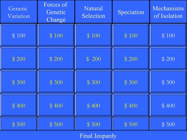 Jeopardy review game population genetics | PPT
