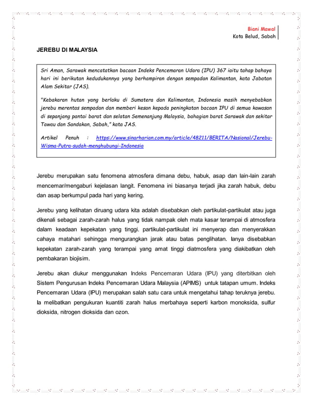 Jerebu Di Malaysia | DOCX