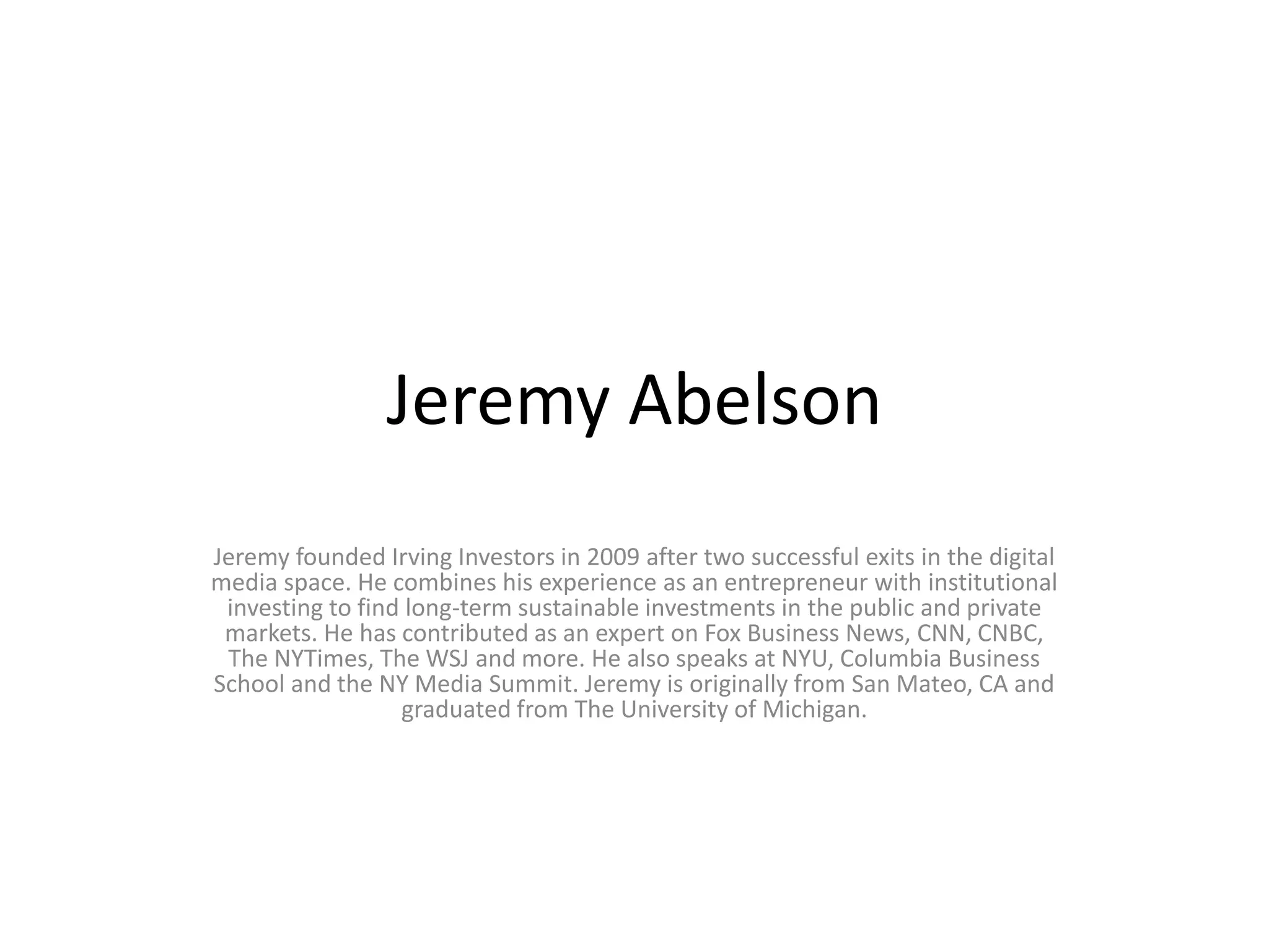 Jeremy Abelson - Irving Investors | PPTX