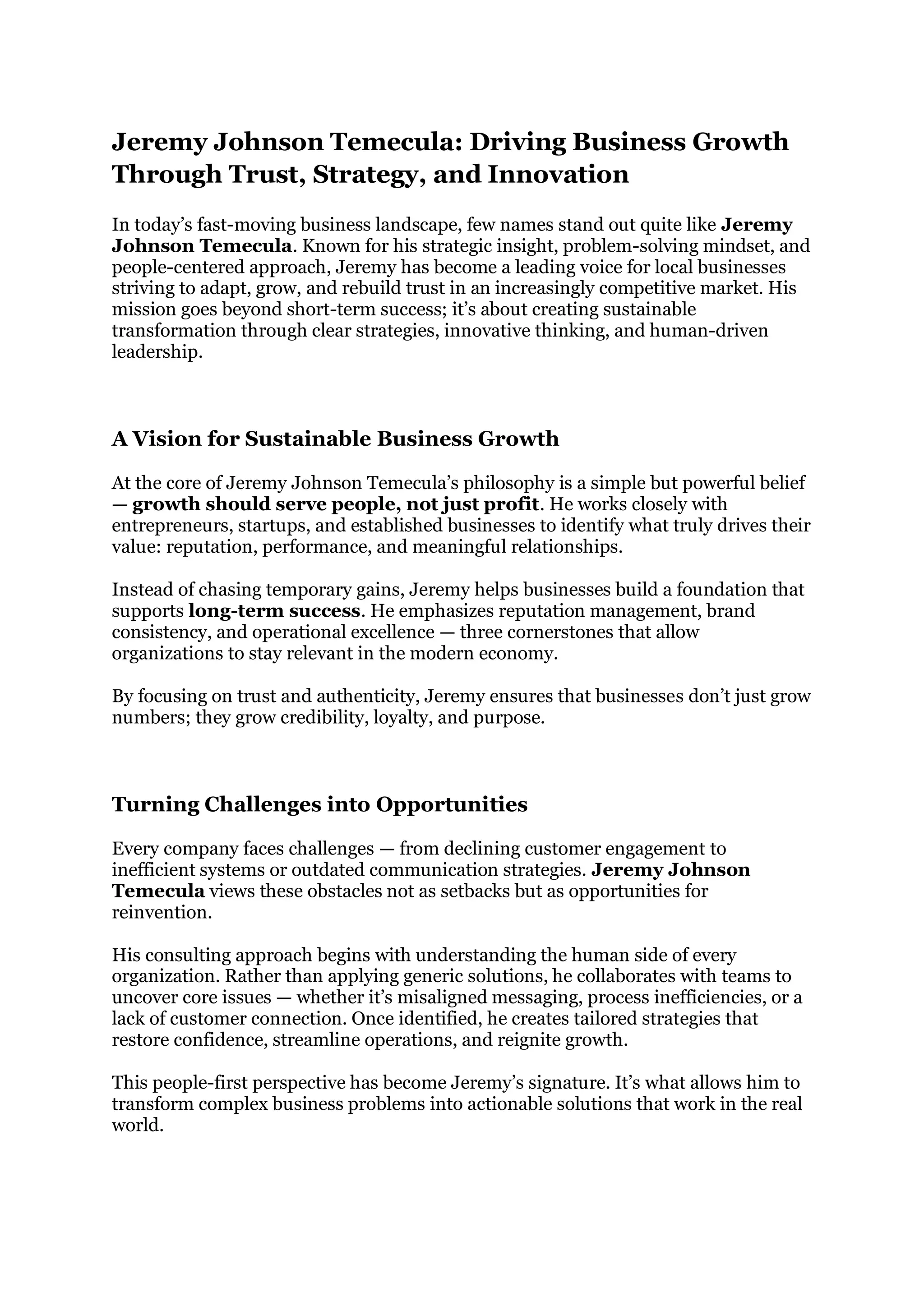Jeremy Johnson Temecula: Transforming Businesses with Strategy and ...