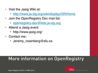 OpenRegistry at Simon Fraser University | PPT