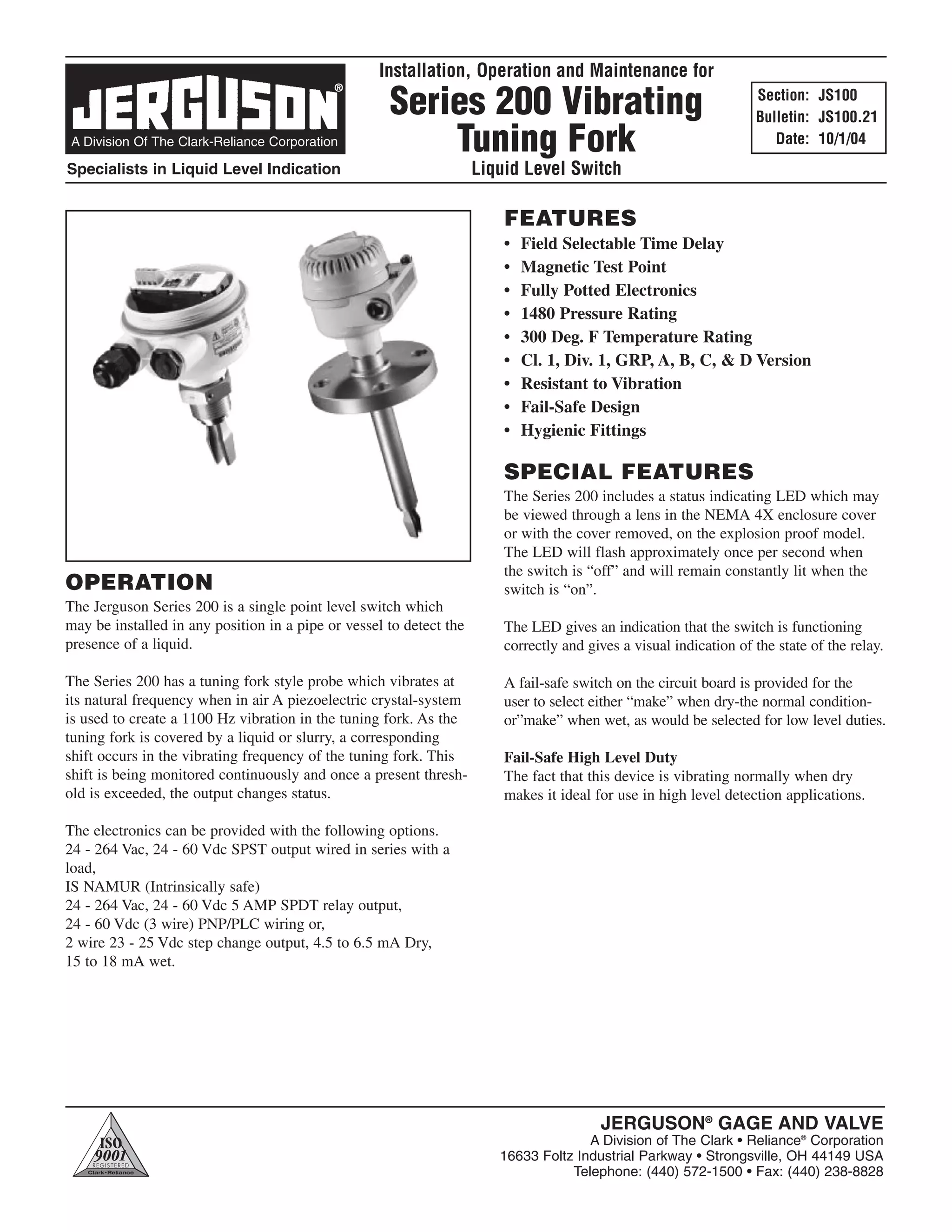 Vibrating Tuning Fork Level Switch Pdf
