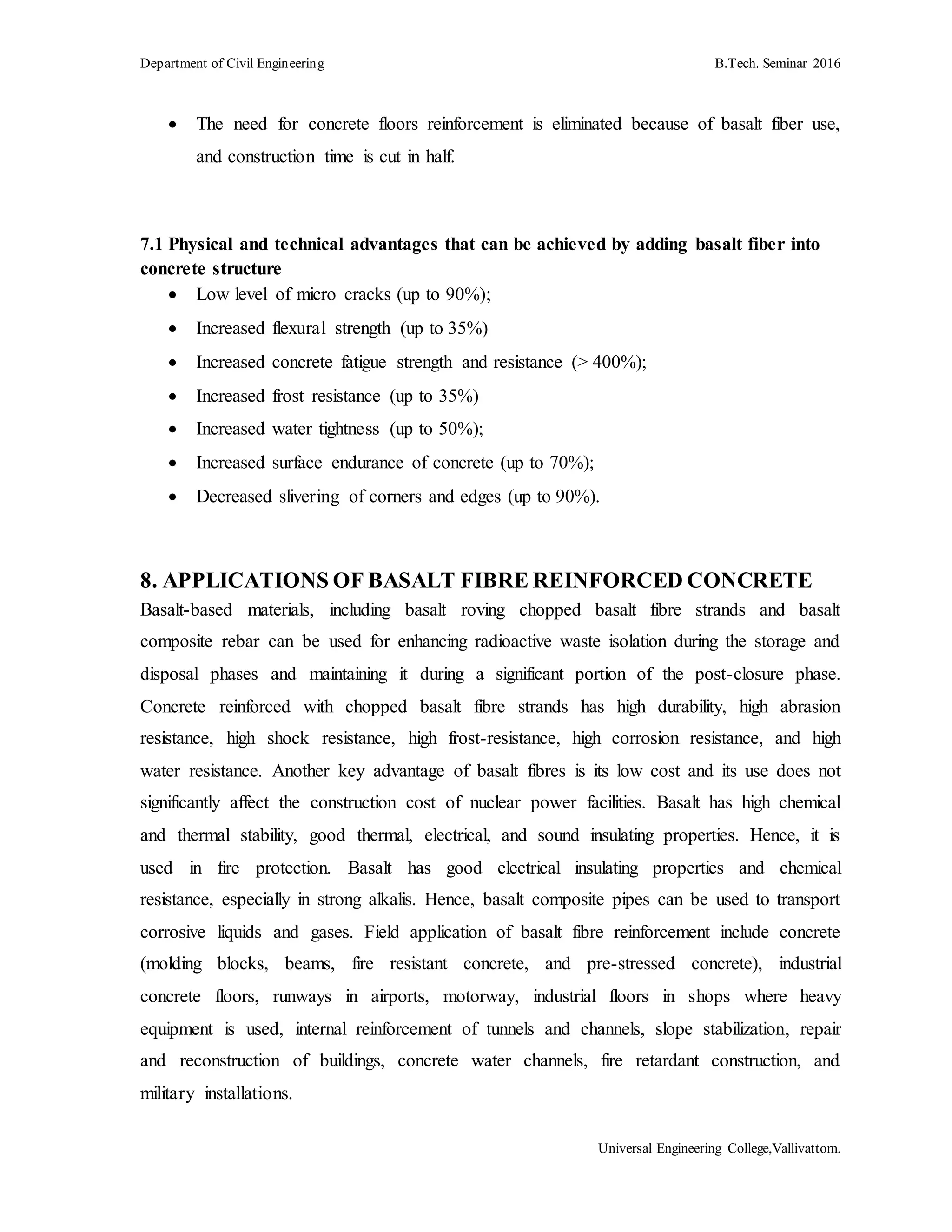 seminar on BASALT FIBER REINFORCED CONCRETE | DOCX