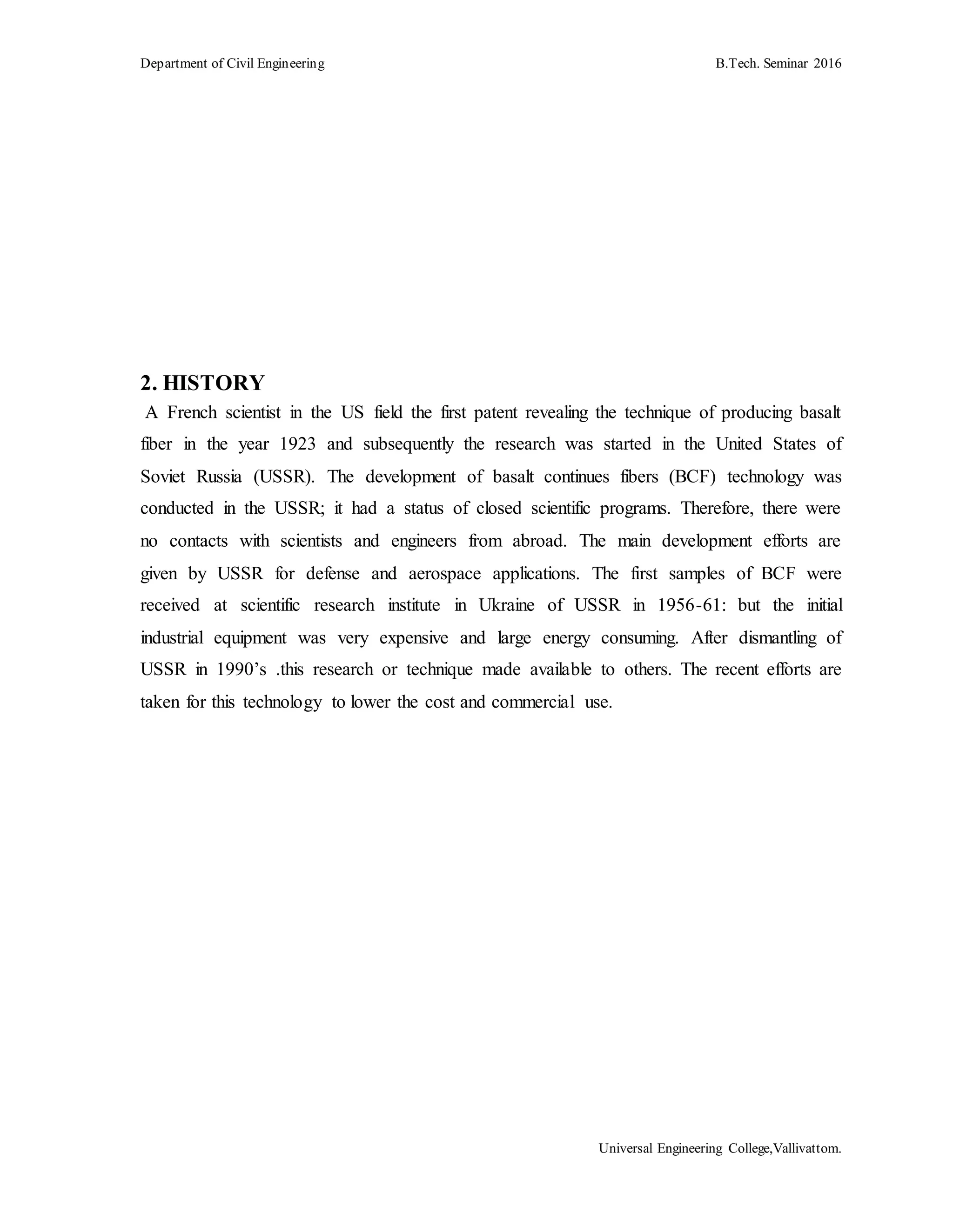 seminar on BASALT FIBER REINFORCED CONCRETE | DOCX