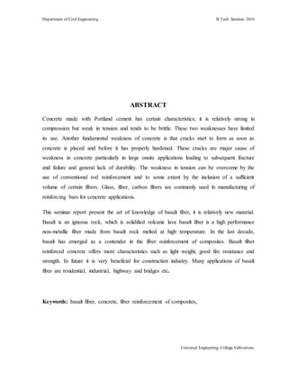 seminar on BASALT FIBER REINFORCED CONCRETE | DOCX