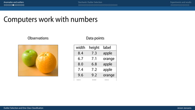 Outlier Selection And One Class Classification By Jeroen Janssens Ppt