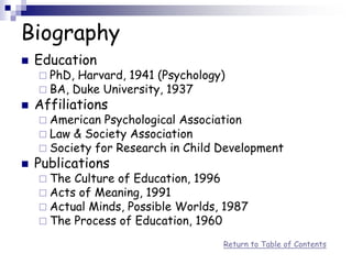 The theories of Jerome Bruner and their impact on the Education of ...