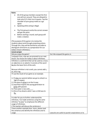 A detailed Lesson Plan (Infinitives) | DOCX