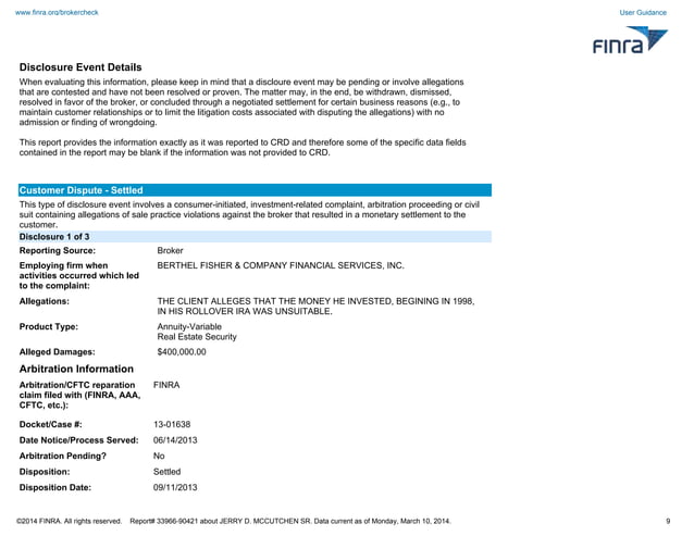 Jerry DeWayne McCutchen Sr. - FINRA BrokerCheck Report | PPT