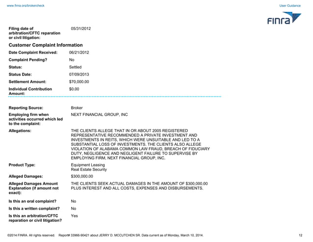 Jerry DeWayne McCutchen Sr. - FINRA BrokerCheck Report | PPT