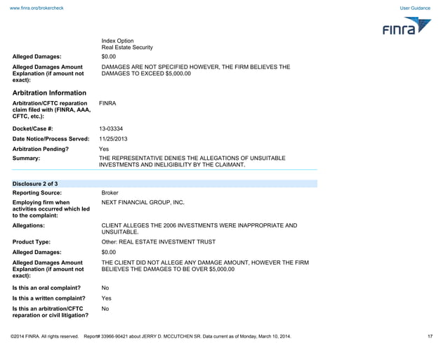 Jerry DeWayne McCutchen Sr. - FINRA BrokerCheck Report | PPT