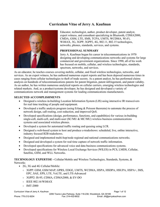 Expert Witness & Patent Analyst - Wireless Technologies | PDF