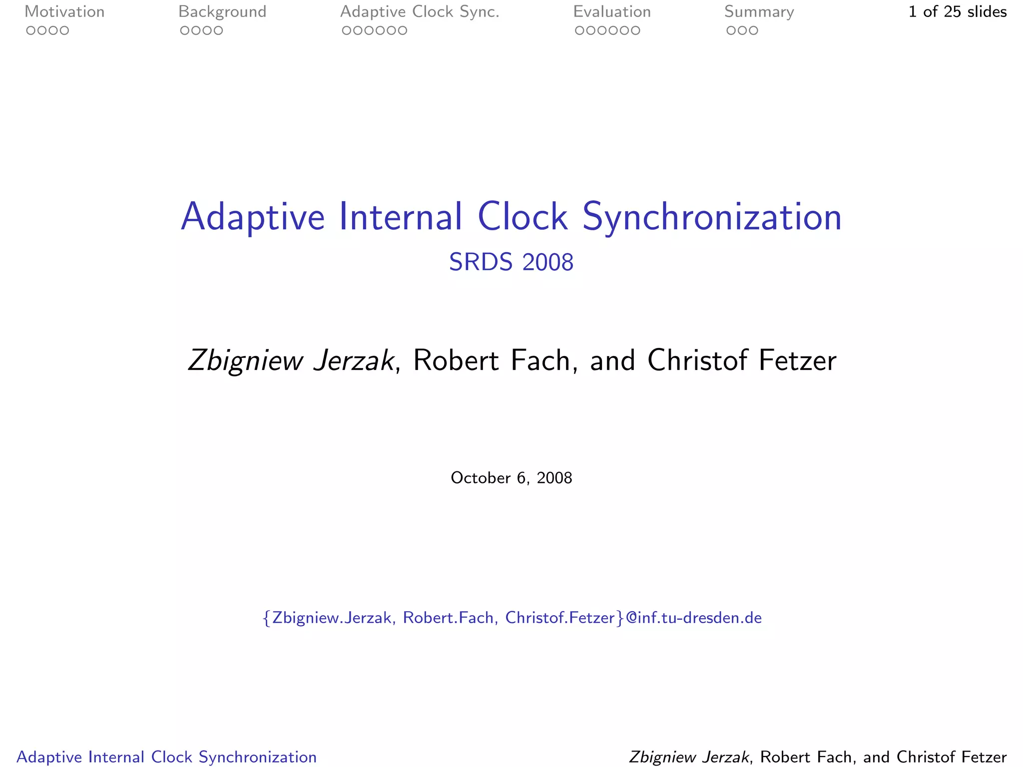 Adaptive Internal Clock Synchronization Ppt