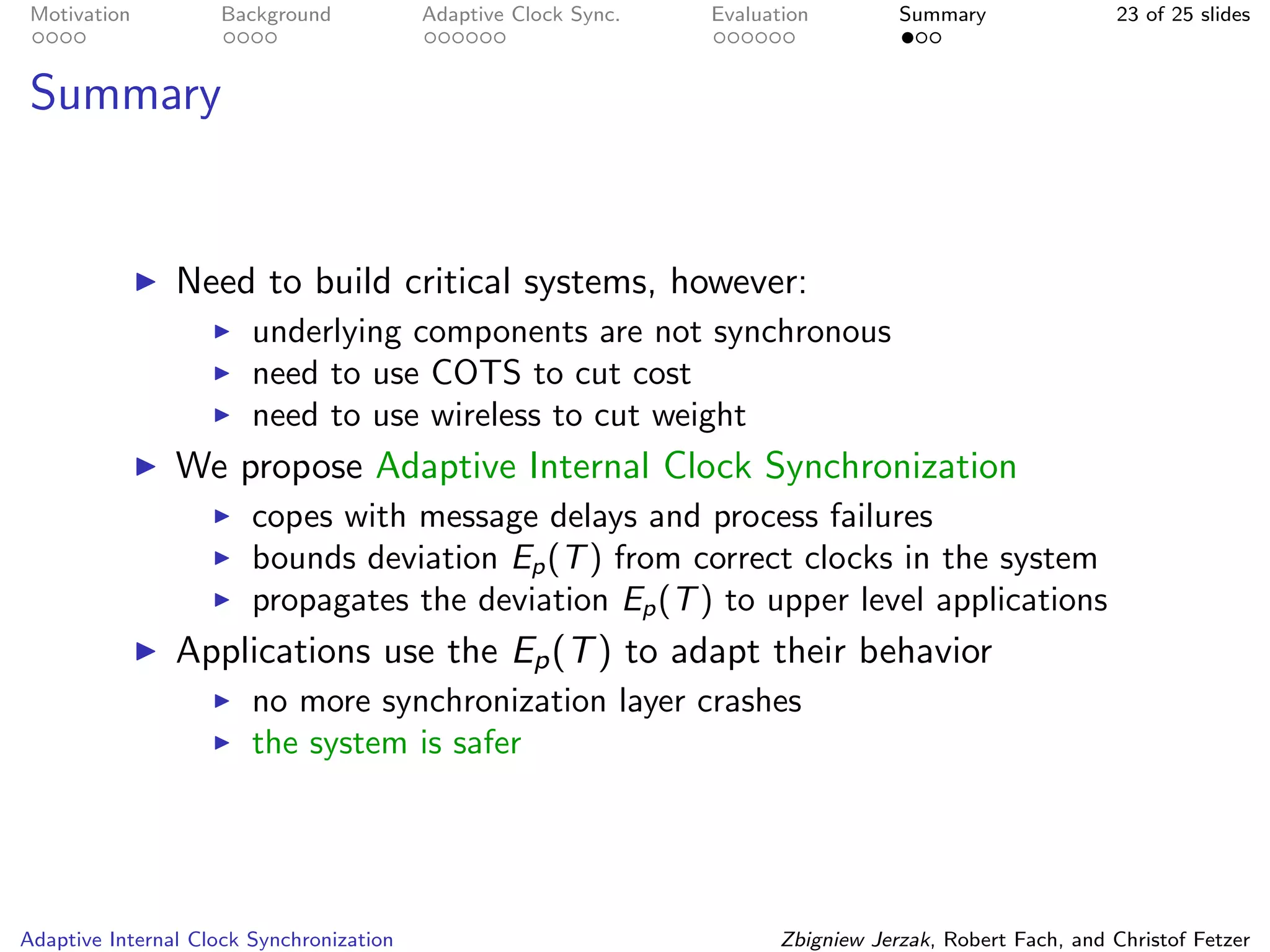 Adaptive Internal Clock Synchronization Ppt