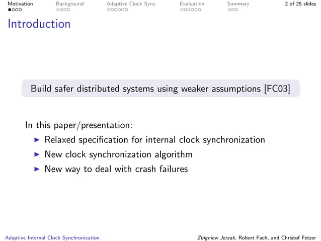 Adaptive Internal Clock Synchronization Ppt 