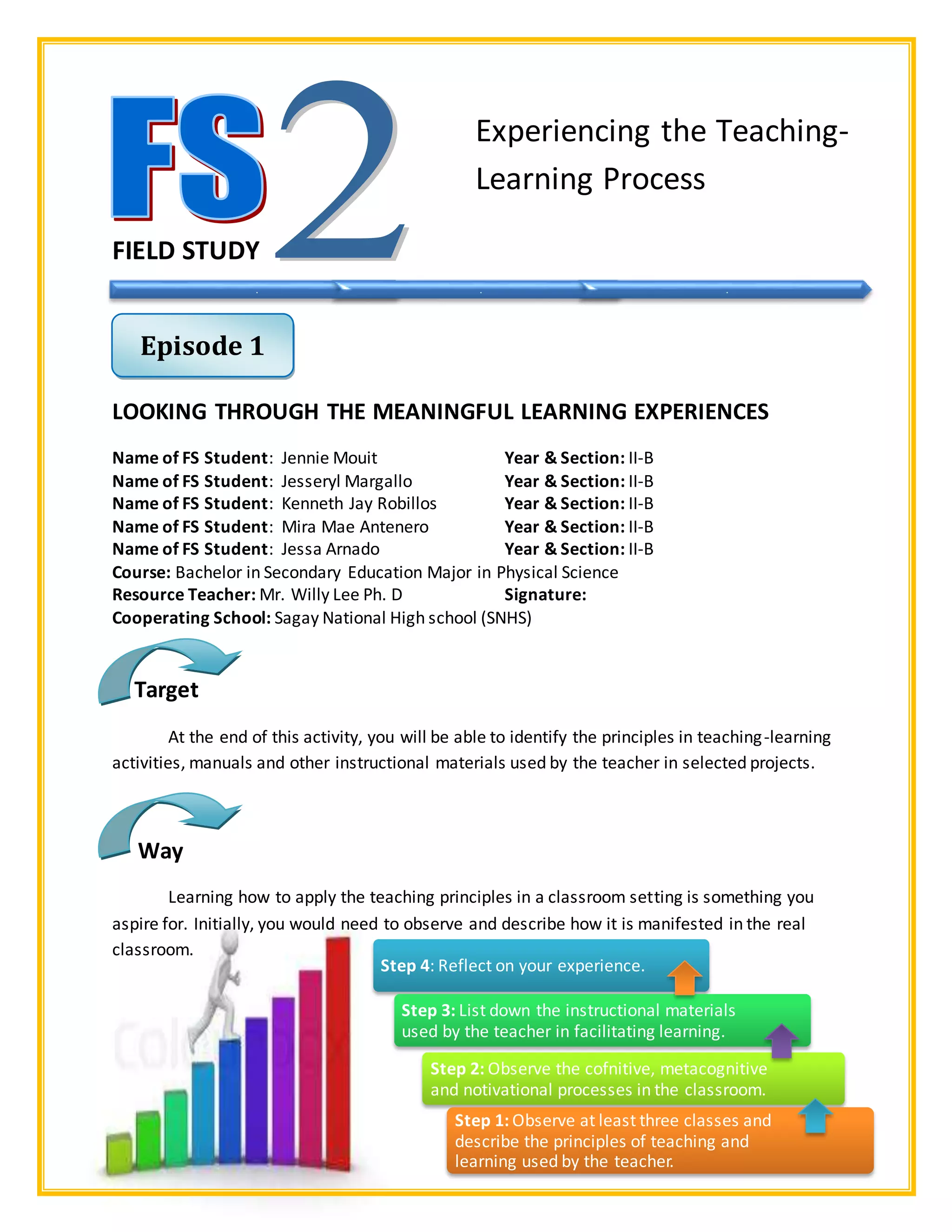 Field Study 2: FS2 Experiencing the Teaching- Learning Process | DOCX