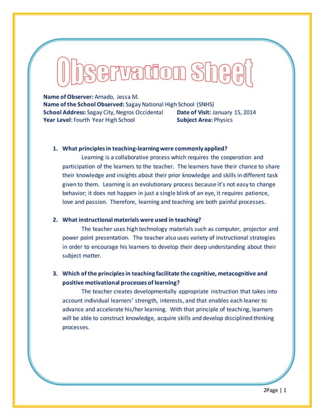 Field Study 2: FS2 Experiencing the Teaching- Learning Process | DOCX ...
