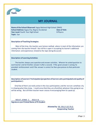 Field Study 2: FS2 Experiencing the Teaching- Learning Process | DOCX