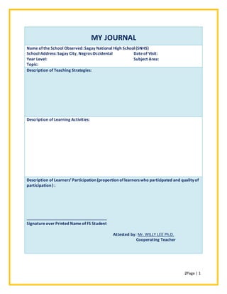 Field Study 2: FS2 Experiencing the Teaching- Learning Process | DOCX