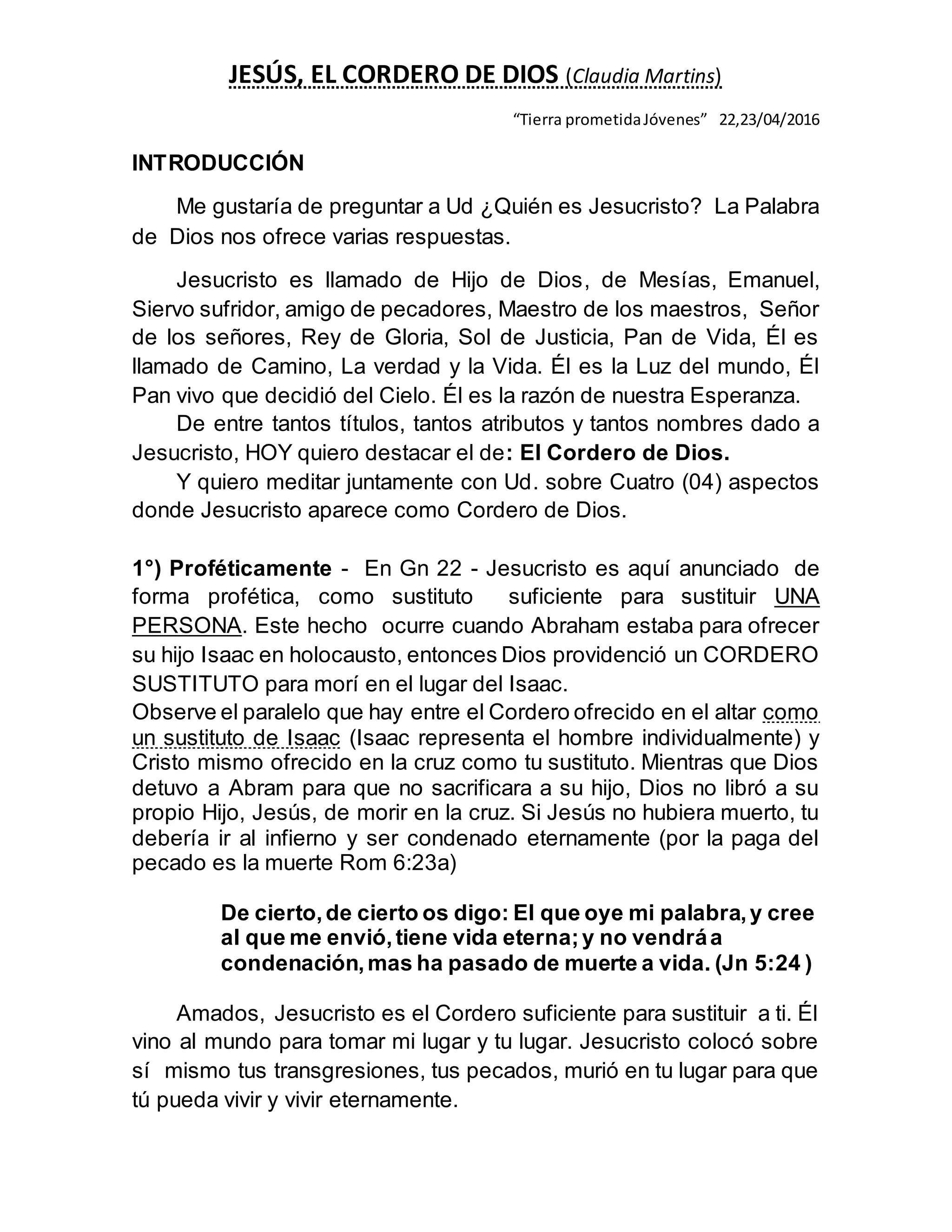 Jesús el cordero de dios tp | DOCX