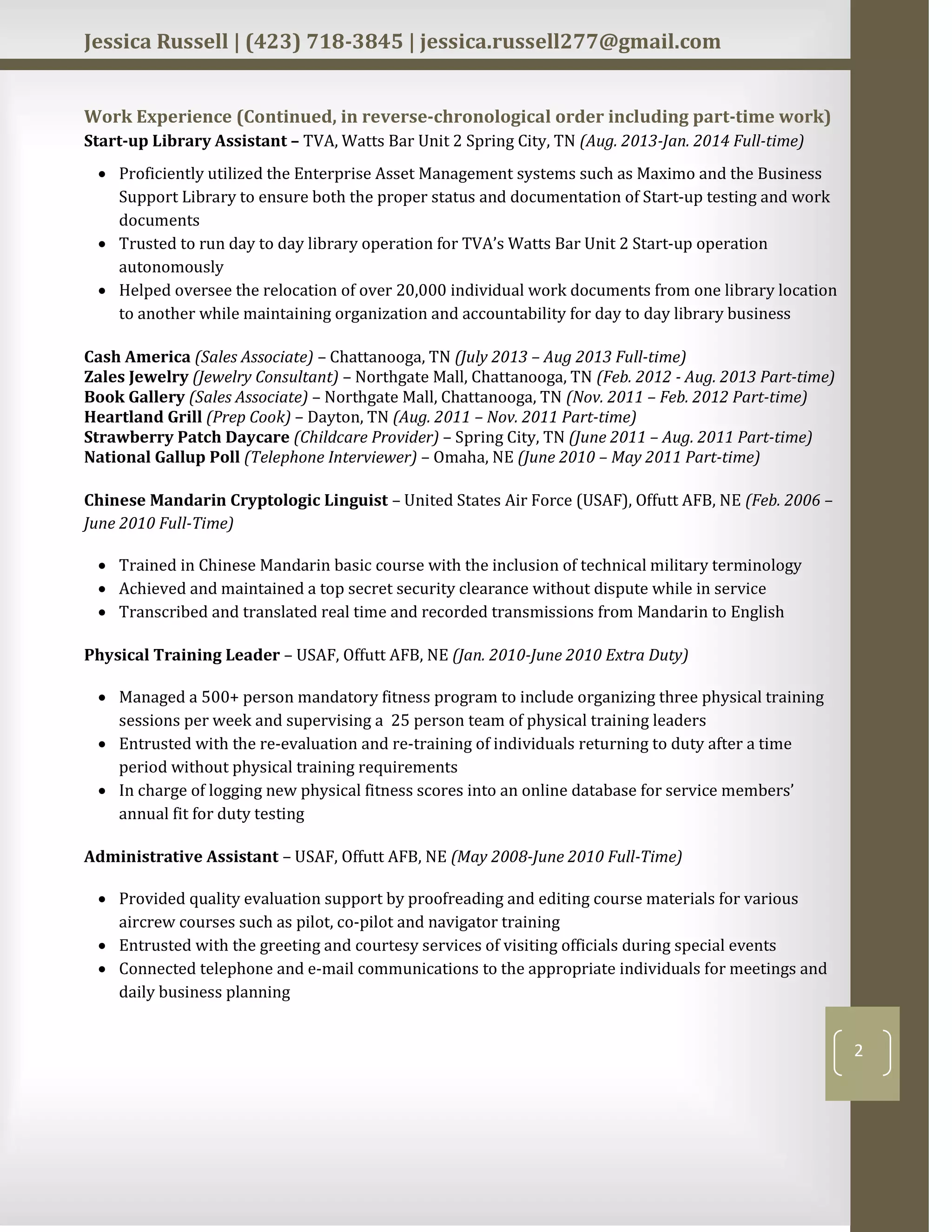 Jessica Russell Current Resume | PDF