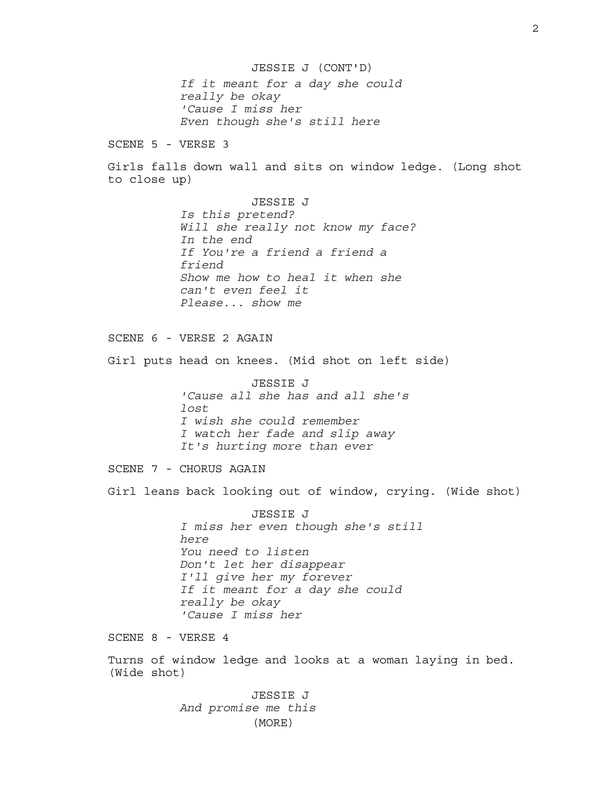 Jessie J - I miss her animated video script | PDF