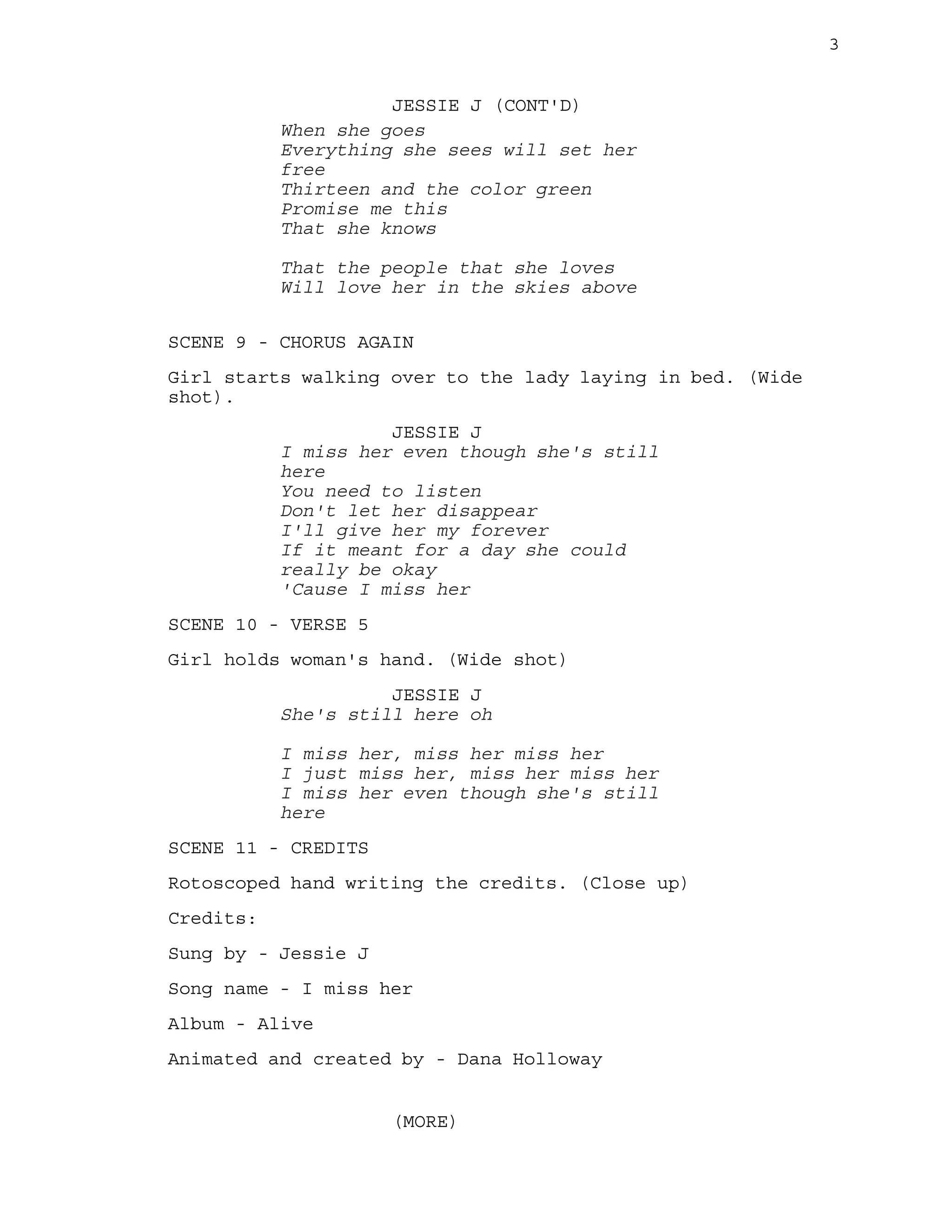 Jessie J - I miss her animated video script | PDF