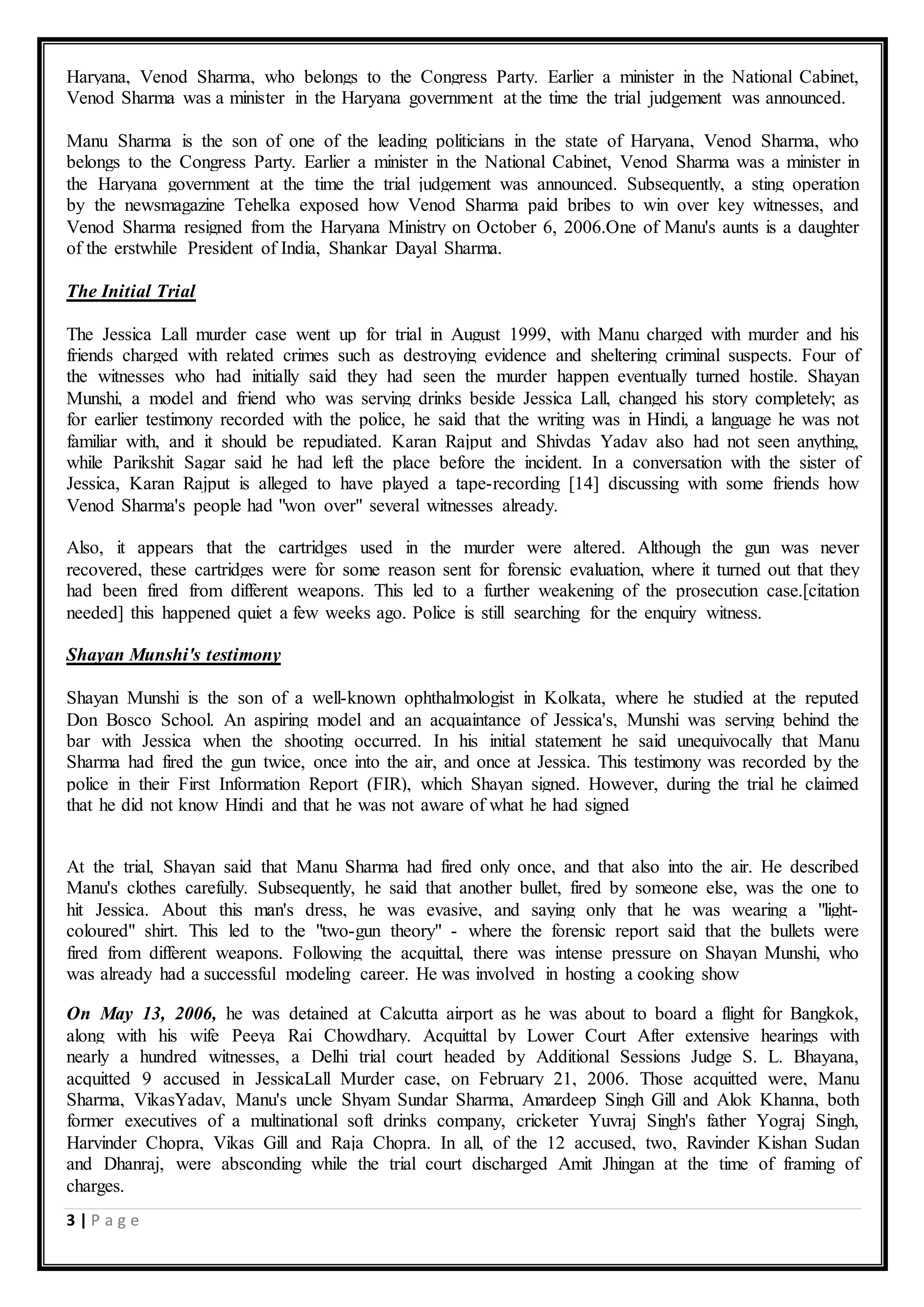 Case Study:- Jesssica Lal Murder Case (Manu Sharma Vs State(NCT of ...