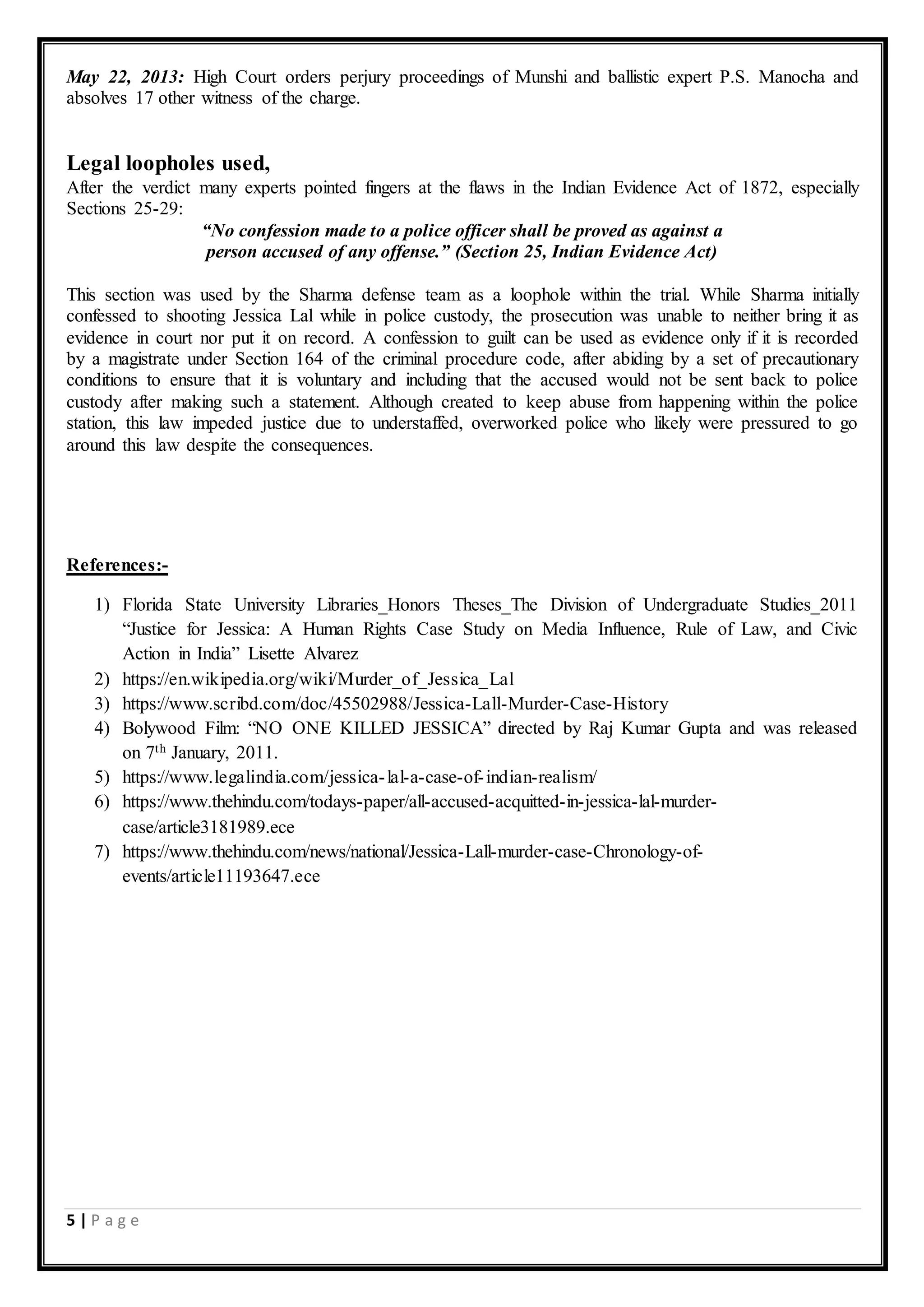 Case Study:- Jesssica Lal Murder Case (Manu Sharma Vs State(NCT of ...