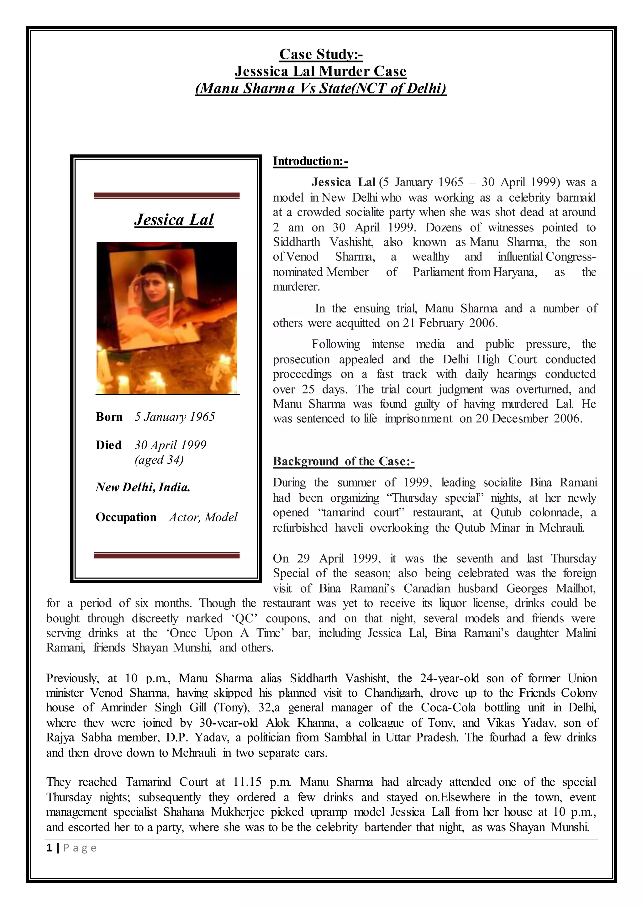 Jessica Lal Murder Case Summary | PDF