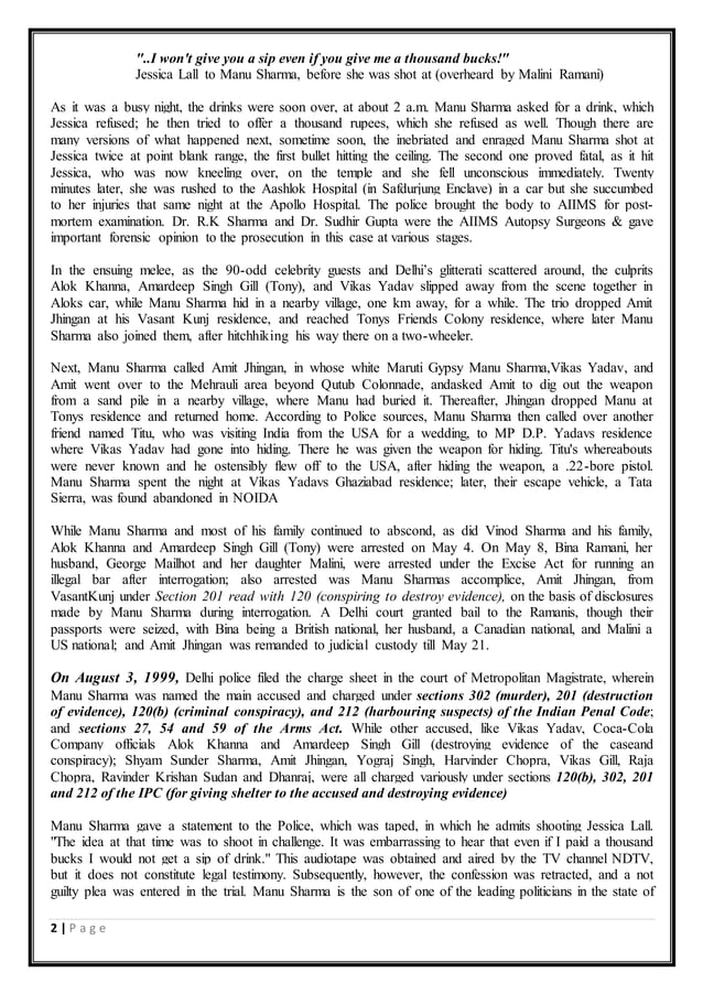 Case Study:- Jesssica Lal Murder Case (Manu Sharma Vs State(NCT of ...
