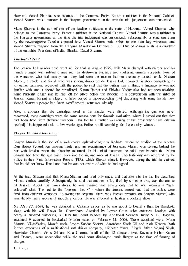 Case Study:- Jesssica Lal Murder Case (Manu Sharma Vs State(NCT of ...