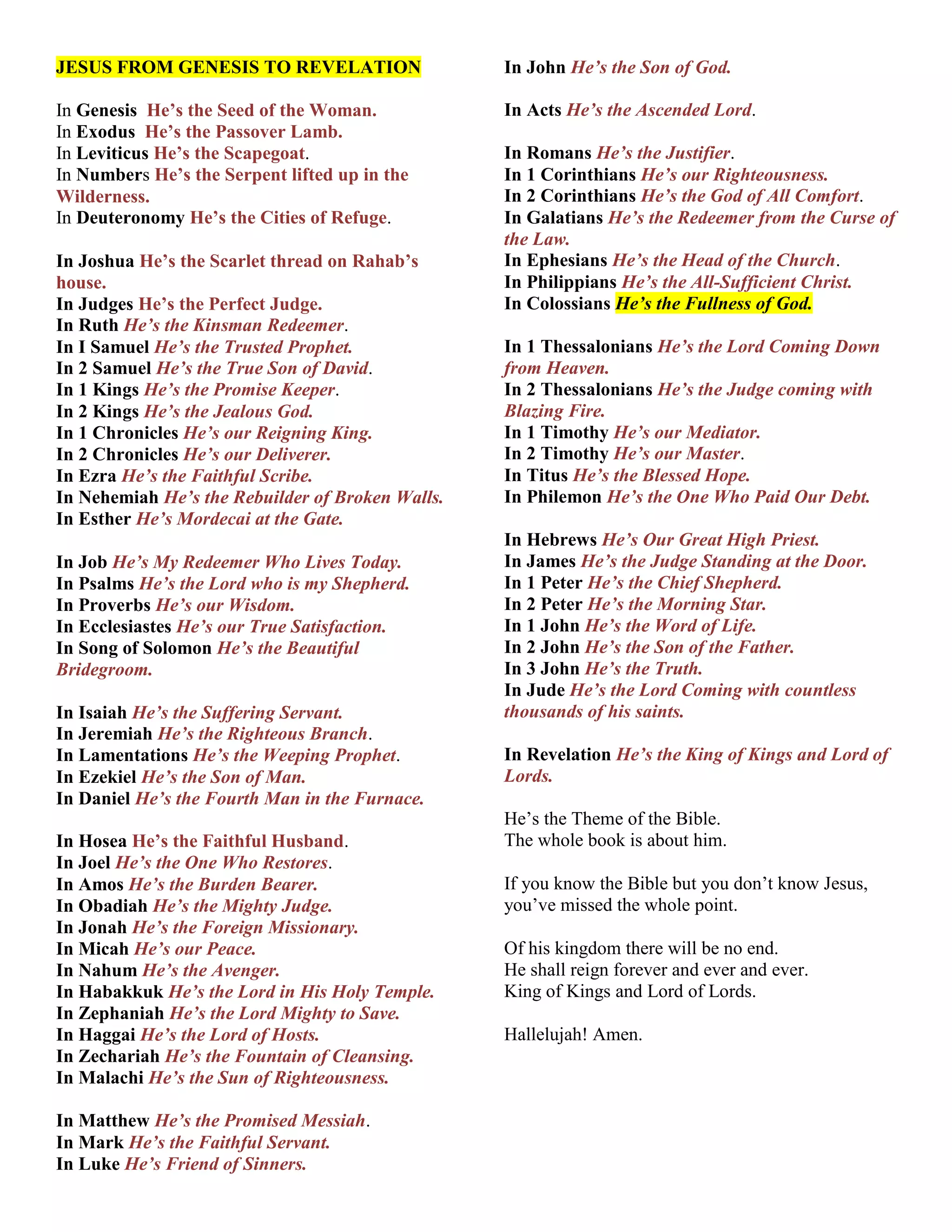 Jesus from genesis to revelation | PDF