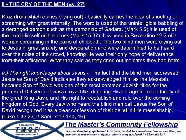 Jesus heals the blind and dumb - Mathew 9 verses 27 to 33a | PPT ...