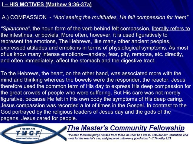 Jesus method and motive of ministry - Mathew 9 verses 36 to 38 | PPT ...