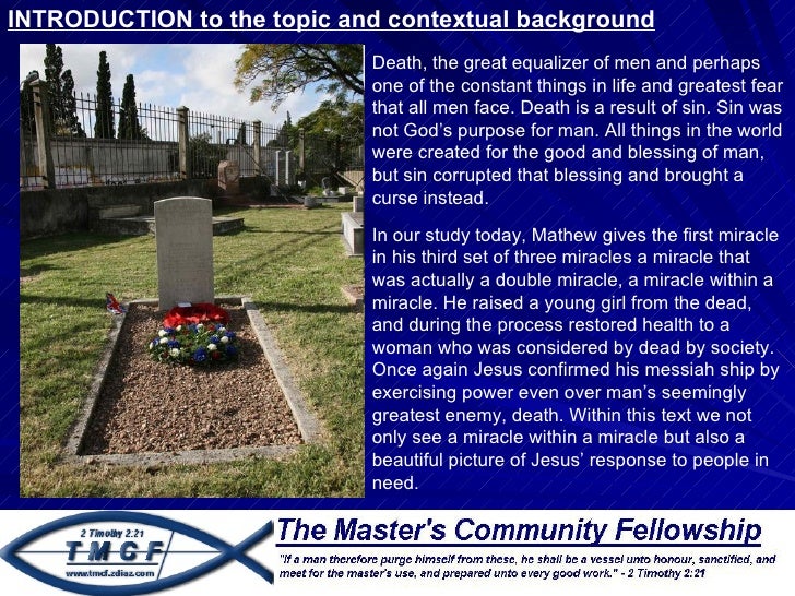 Jesus power over death - Mathew 9 verses 18 to 26