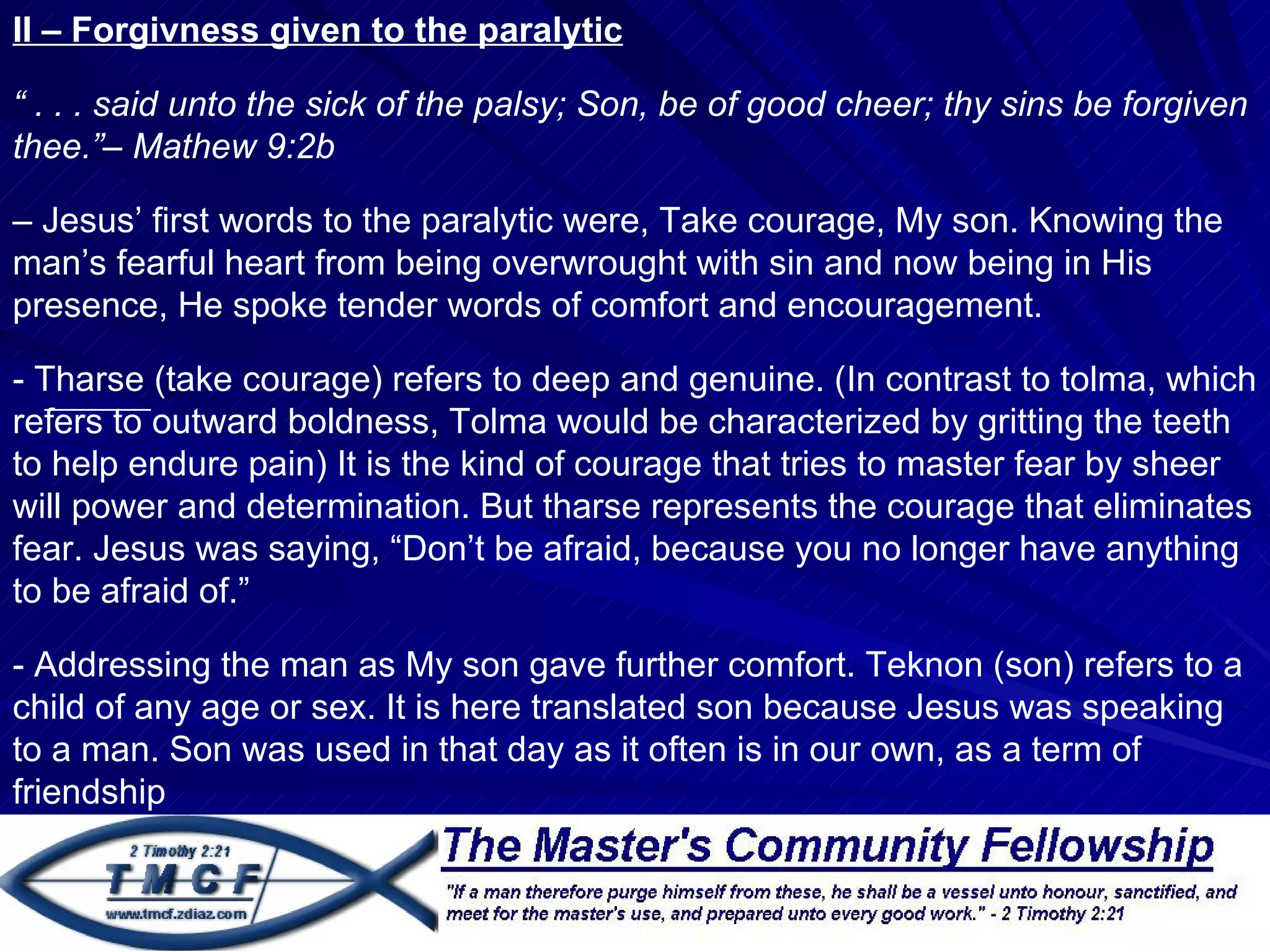 Jesus power over sin - Mathew 9 verses 1 to 8 | PPT