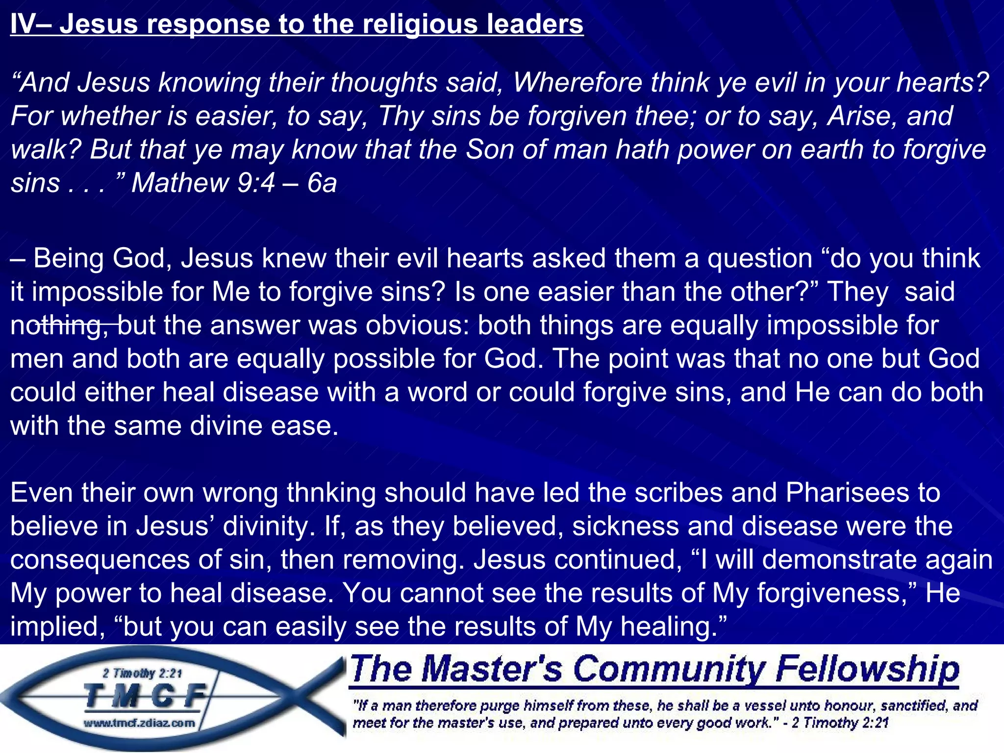Jesus power over sin - Mathew 9 verses 1 to 8 | PPT