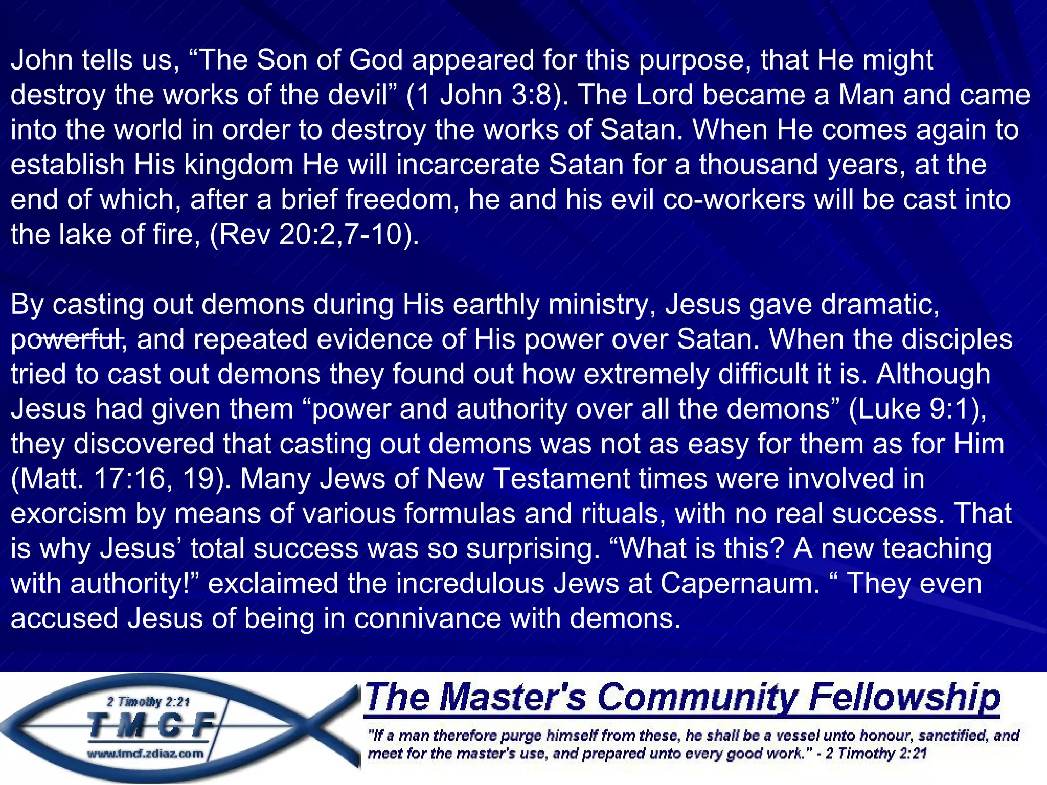 Jesus power over the supernatural - Mathew 8 verses 28 to 34 | PPT